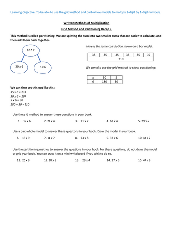 Multiplication by partitioning (Grid Method & Part Whole Model ...