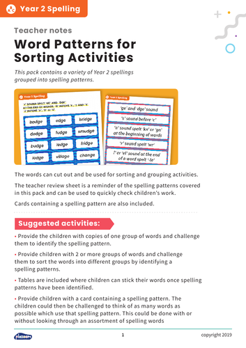 Year 2 Spelling Patterns - Word Sorting Grammar Game | Teaching Resources