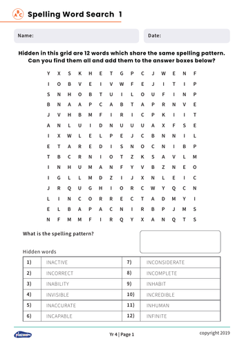 Year 4 Spelling Patterns Differentiated Wordsearch Worksheets ...