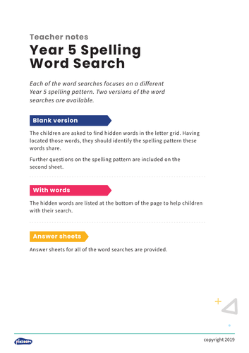 Year 5 Spelling Patterns Differentiated Wordsearch Worksheets ...