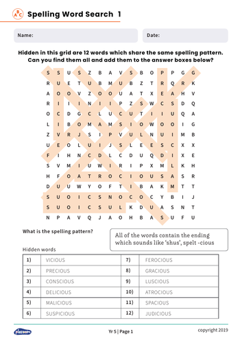 Year 5 Spelling Patterns Differentiated Wordsearch Worksheets ...