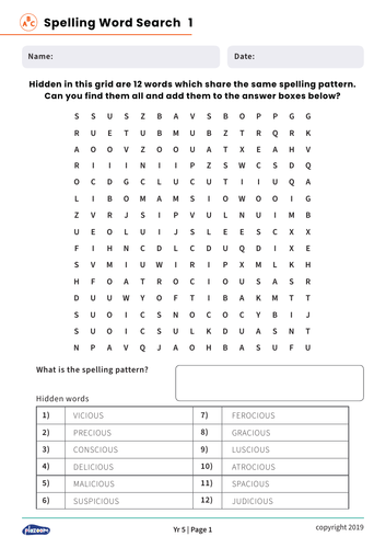 Year 5 Spelling Patterns Differentiated Wordsearch Worksheets ...