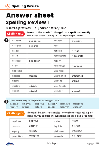 Year 3 Spelling Revision Worksheets | Teaching Resources