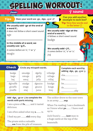 Y2 'j' Sound Worksheet: Spelling Workouts | Teaching Resources