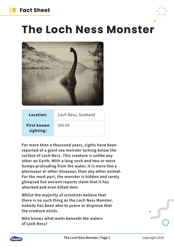 The Loch Ness Monster - KS2 Reading Comprehension Worksheets ...