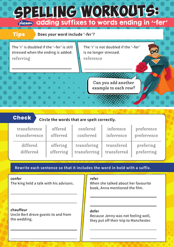 Years 3 And 4 Words Ending In -fer Worksheet: Spelling Workouts ...