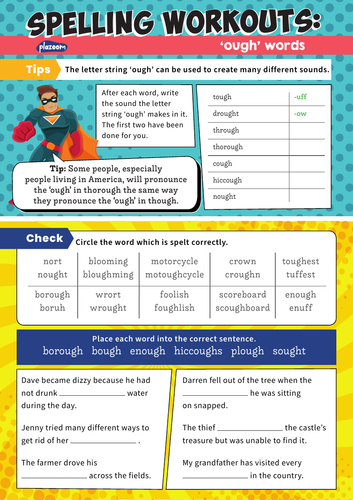 Years 5 And 6 'ough' Words Worksheet: Spelling Workouts | Teaching ...