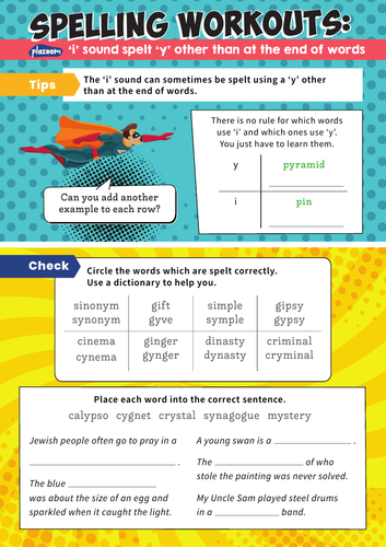 Years 3 And 4 'i' Sound Spelt 'y' Worksheet: Spelling Workouts ...