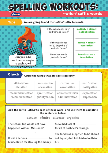Years 3 And 4 -ation Suffix Worksheet: Spelling Workouts | Teaching ...