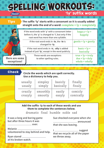 Years 3 And 4 -ly Suffix Worksheet: Spelling Workouts | Teaching Resources