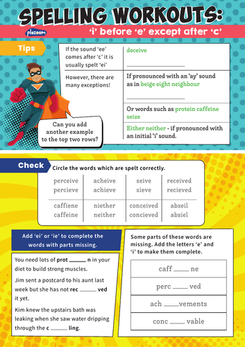 Years 5 And 6 'i' Before 'e' Except After 'c' Worksheet: Spelling ...