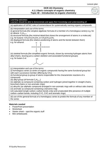 Introduction to organic chemistry OCR AS Chemistry | Teaching Resources