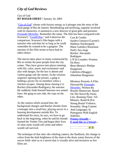 FILM STUDIES - A LEVEL - CITY OF GOD - URBAN GLOBAL FILMS | Teaching ...