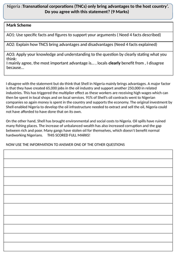 AQA 9-1 Case Study Nigeria and the role of Shell as a TNC. | Teaching ...