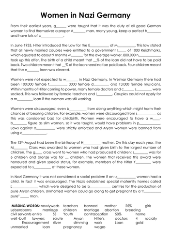 Women in Nazi Germany Word Gap | Teaching Resources