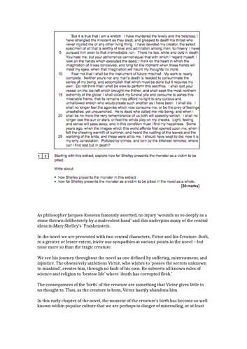Exemplar response - Frankenstein | Teaching Resources