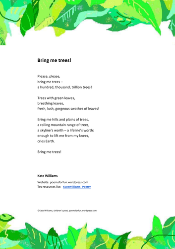 Climate Change Poem - Bring Me Trees! | Teaching Resources