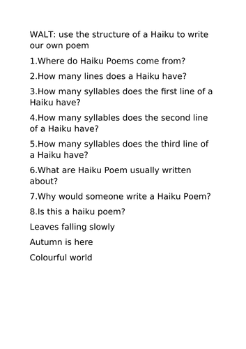 Haiku poem observation lesson | Teaching Resources