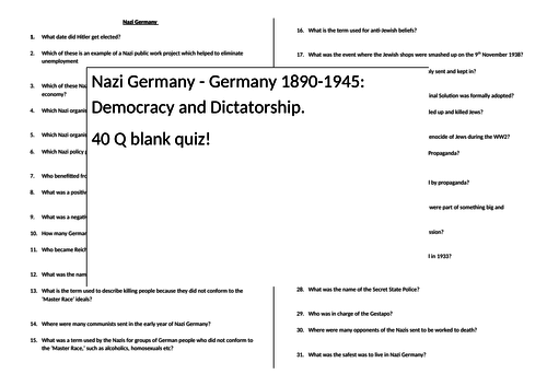 GCSE HISTORY AQA - GERMANY QUIZZES | Teaching Resources