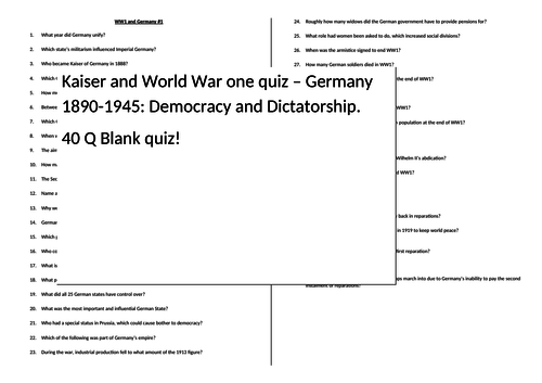 GCSE HISTORY AQA - GERMANY QUIZZES | Teaching Resources