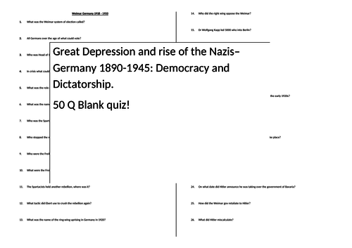 GCSE HISTORY AQA - GERMANY QUIZZES | Teaching Resources