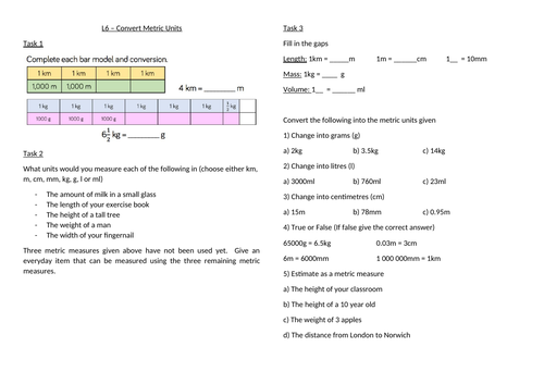 Metric Measures - Year 7 Maths Mastery | Teaching Resources