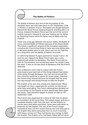 KS3 Hundred Years War Key Battles - 3 lessons (Crecy, Poitiers and ...
