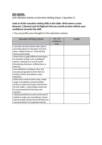 Narrative Writing - AQA Paper 1 Revision | Teaching Resources