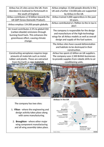 Impact of manufacturing on the environment in the UK - Airbus case study | Teaching Resources