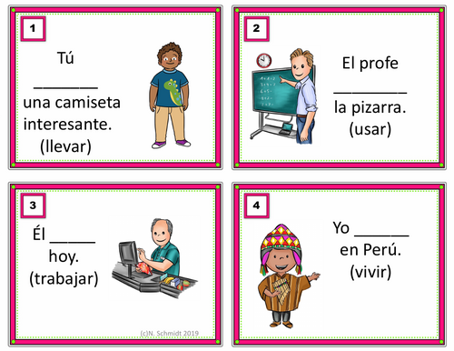 Spanish Task Cards: 24 REGULAR Present Tense Verbs | Teaching Resources