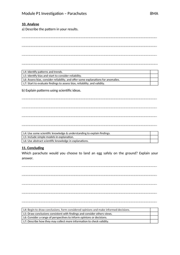 KS3 Science Parachute Practical - 7 Lessons, Lesson Plans, Worksheets ...