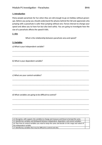 KS3 Science Parachute Practical - 7 Lessons, Lesson Plans, Worksheets ...