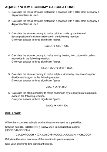 AQA GCSE Chemistry (2016 Onwards) - Calculating Percentage Yield & Atom ...