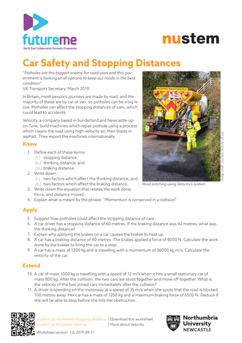 Car Safety and Stopping Distances | Teaching Resources