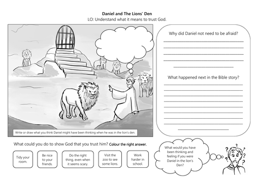 KS1/LKS2 RE Daniel and the Lion's Den Worksheet Activity Trusting in ...