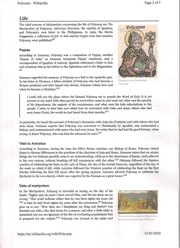 Saint Polycarp (69-156) Feast day now February 23rd was January 26th ...