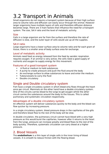 OCR A level Biology - 3.2 Transport in Animals notes | Teaching Resources