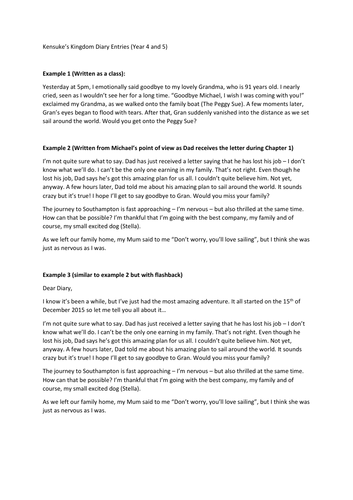 Kensuke's Kingdom Example Diary Entries | Teaching Resources