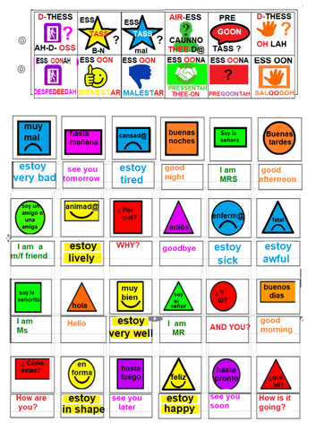 SALUDOS y DESPEDIDAS memorise guess game Spanish greetings goodbyes ...