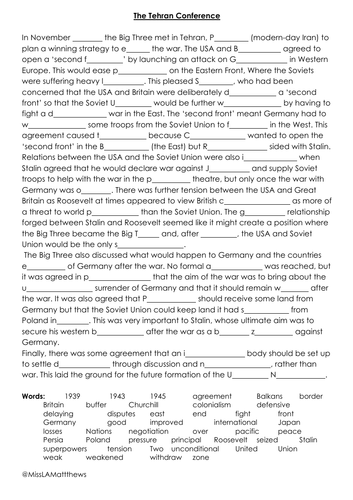 The Cold War - 1943 Tehran Conference Word Gap | Teaching Resources