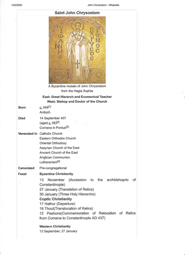 Saint John Chrysostom (347-407) Feast Day 27th January | Teaching Resources