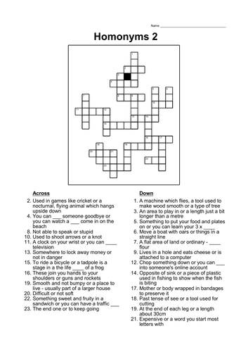 Homonym Crosswords and Word Searches | Teaching Resources