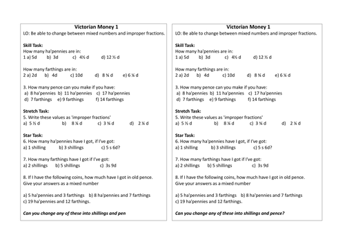 Fractions and algebra: thematic approach Victorian Money | Teaching ...