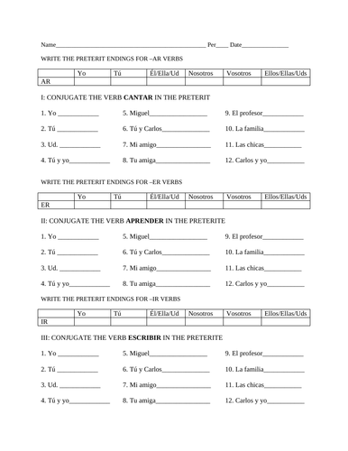 preterit regular verbs quiz | Teaching Resources