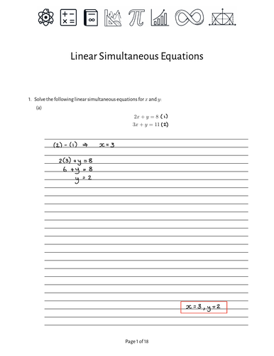 Linear Simultaneous Equations Worksheet | Teaching Resources