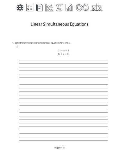 Linear Simultaneous Equations Worksheet | Teaching Resources