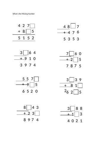 Addition Column Method 4 Digit Numbers | Teaching Resources