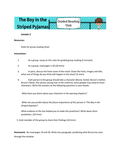 Boy in the Striped Pyjamas Guided Reading Unit | Teaching Resources