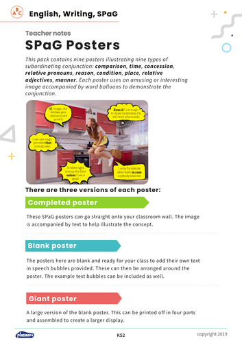 KS2 Subordinating Conjunctions Poster Pack: Interactive SPaG Displays ...