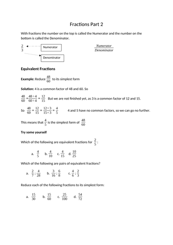 Simplify Fractions by using factors. | Teaching Resources